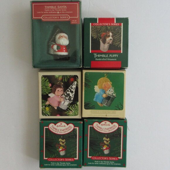 Hallmark | Holiday | 6 Hallmark Ornaments Thimble Collectors Series Angels Santa Partridge Puppy ...